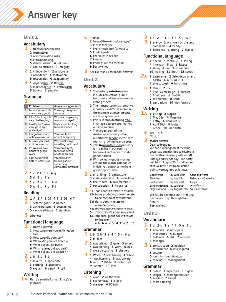 Answer Key for Business Partner B1 | PDF