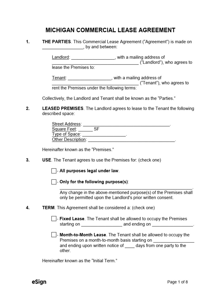 Michigan Commercial Lease Agreement | PDF | Leasehold Estate | Lease Michigan Commercial Lease Agreement | PDF | Leasehold Estate | Lease