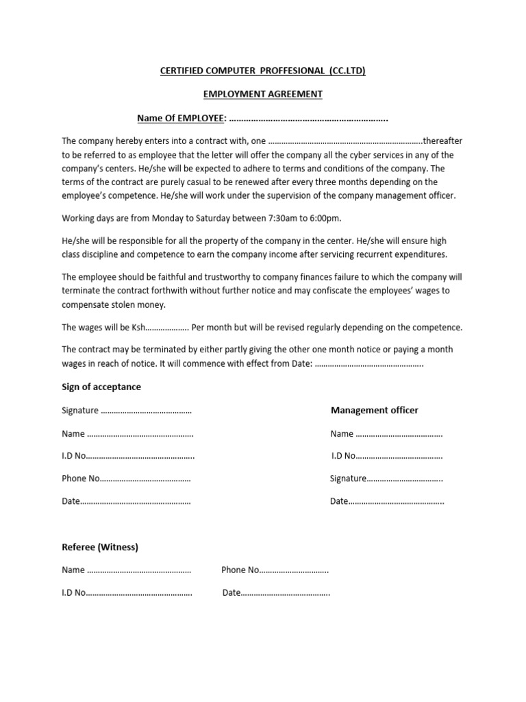 Certified Computer Proffesional Contract Form | PDF | Finance & Money ...