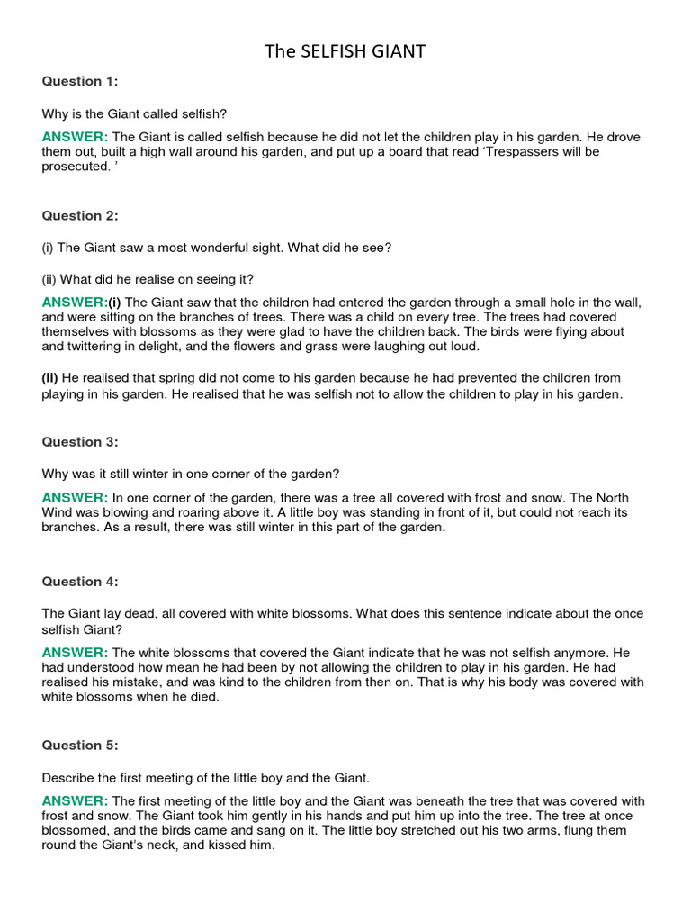 The Selfish Giant | PDF