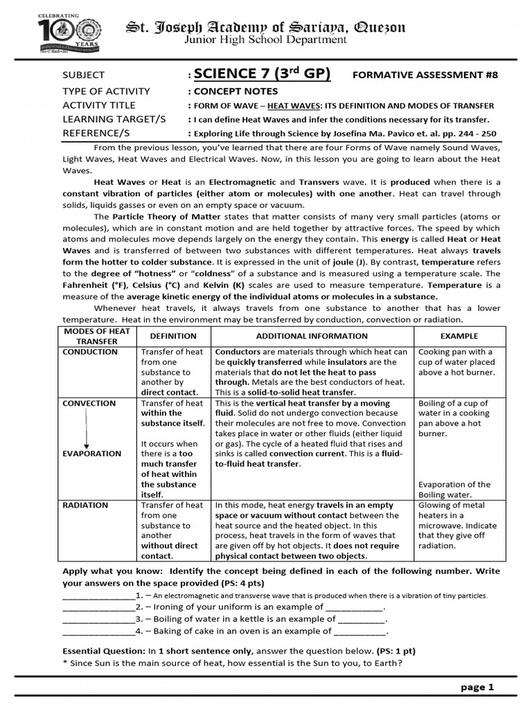 Formative Assessment 8 | PDF | Heat Transfer | Heat