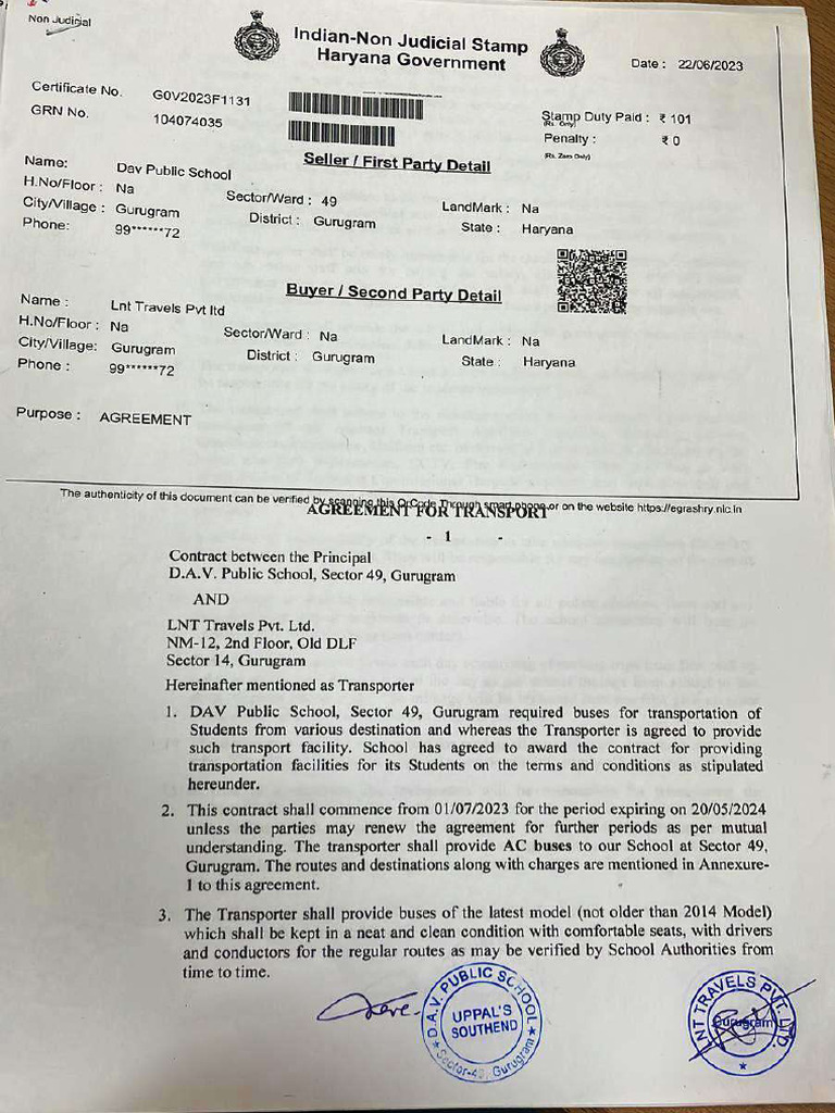 DAV Agreement 2023-24 | PDF