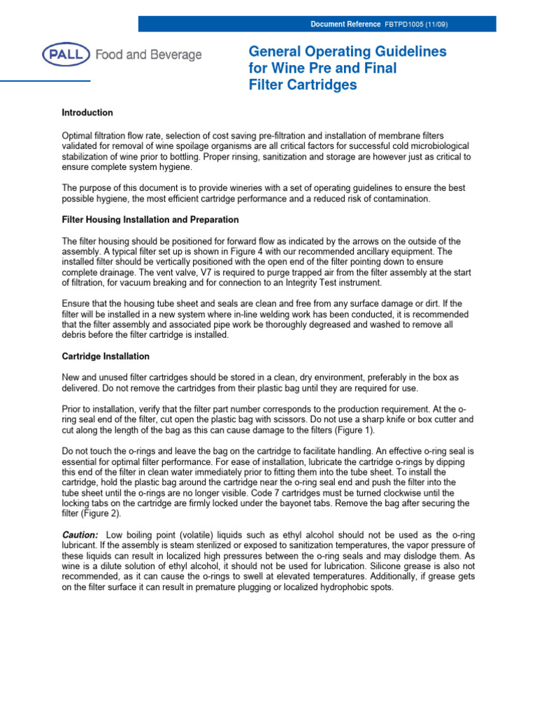 General Operating Guidelines For Wine Pre and Final Filters | PDF | Sterilization (Microbiology ...
