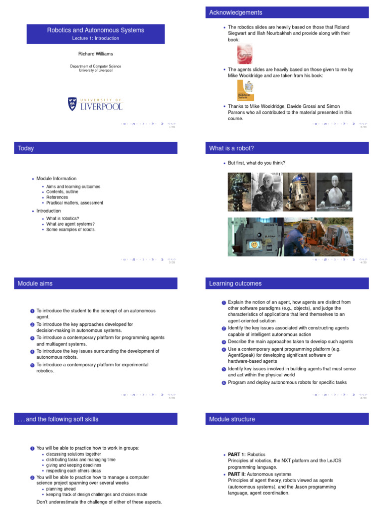 Lect01 4up | PDF | Robot | Robotics