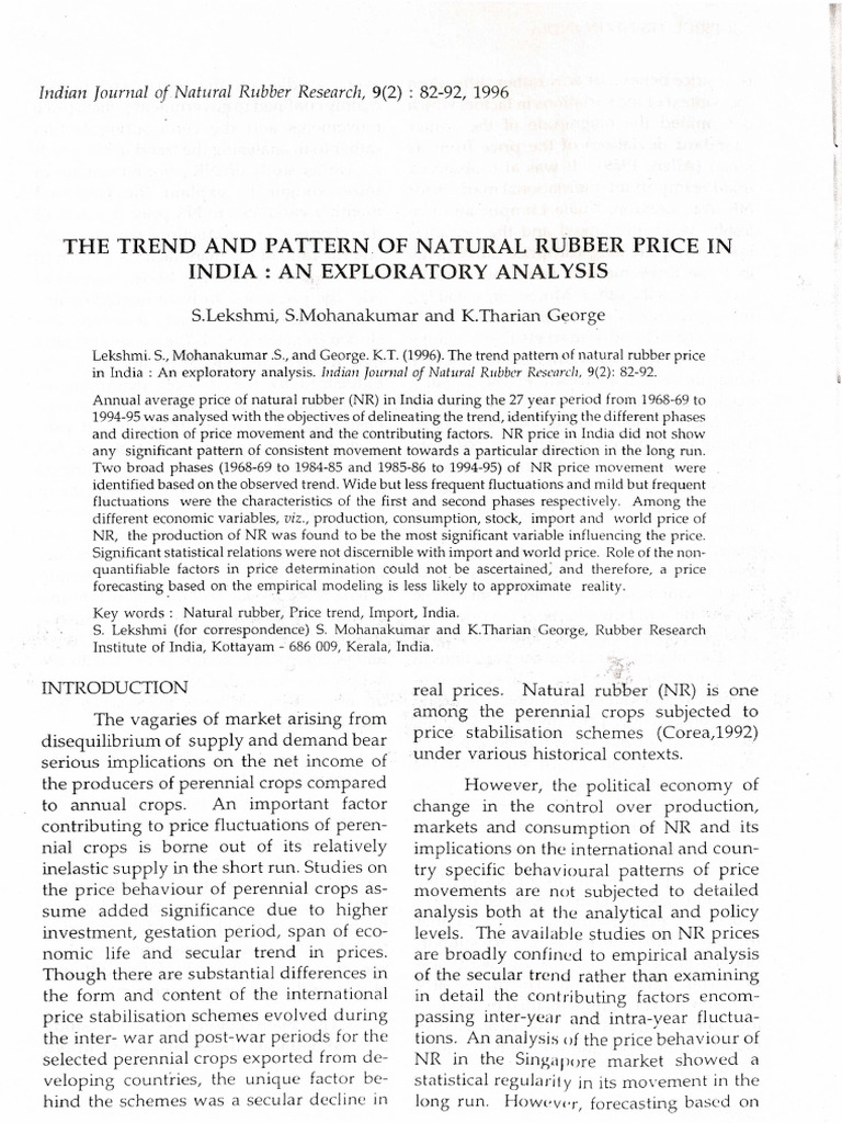The Trend and Pattern of Natural Rubber Price in India | PDF ...