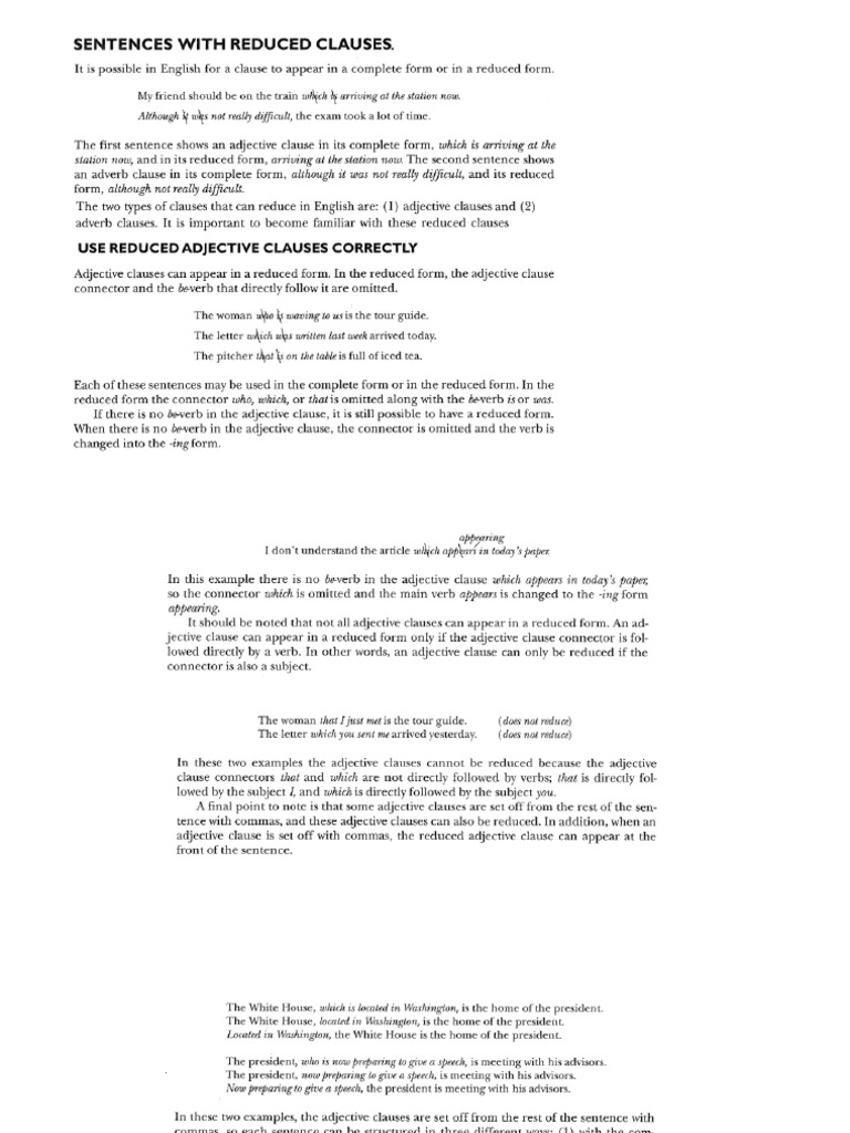 Reduced Adjective Clause | PDF