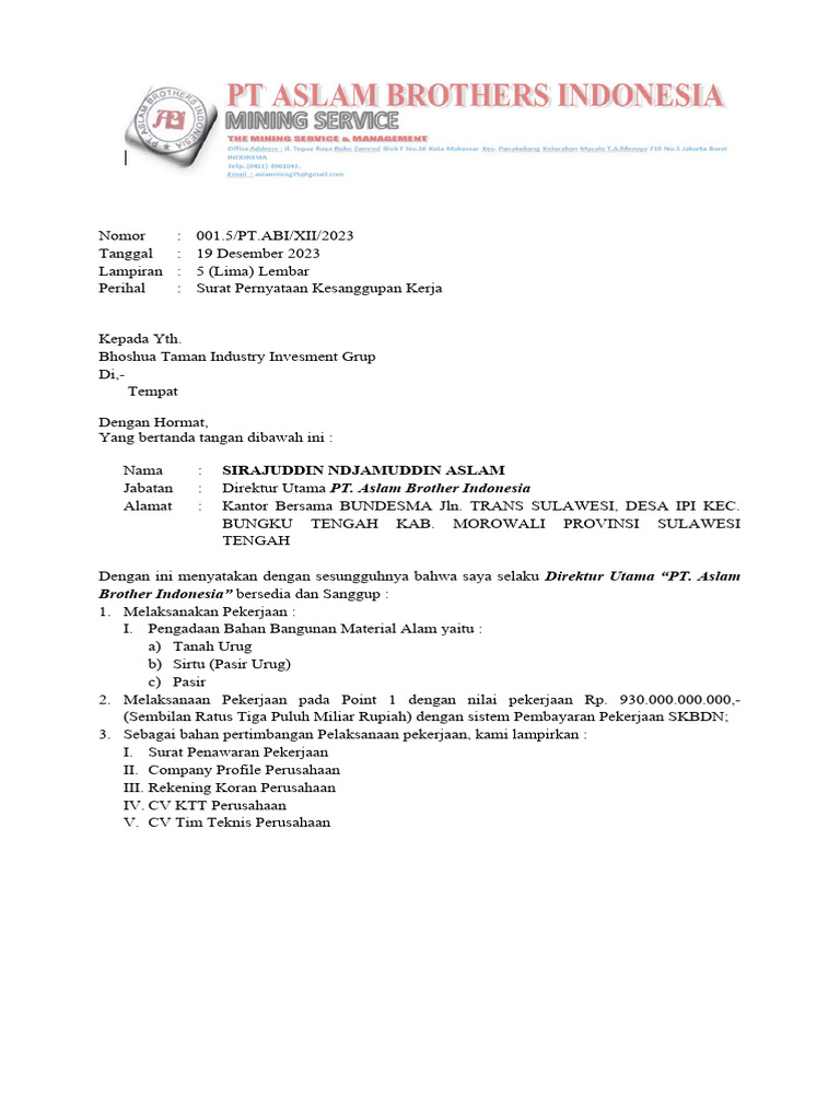 Surat Keterangan Kesanggupan Kerja Kapolres Pdf