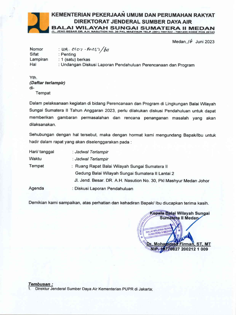 Undangan Diskusi Laporan Pendahuluan Perencanaan Dan Program-2 | PDF