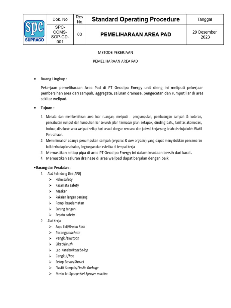 Metode Pekerjaan Pemeliharaan Area Pad | PDF
