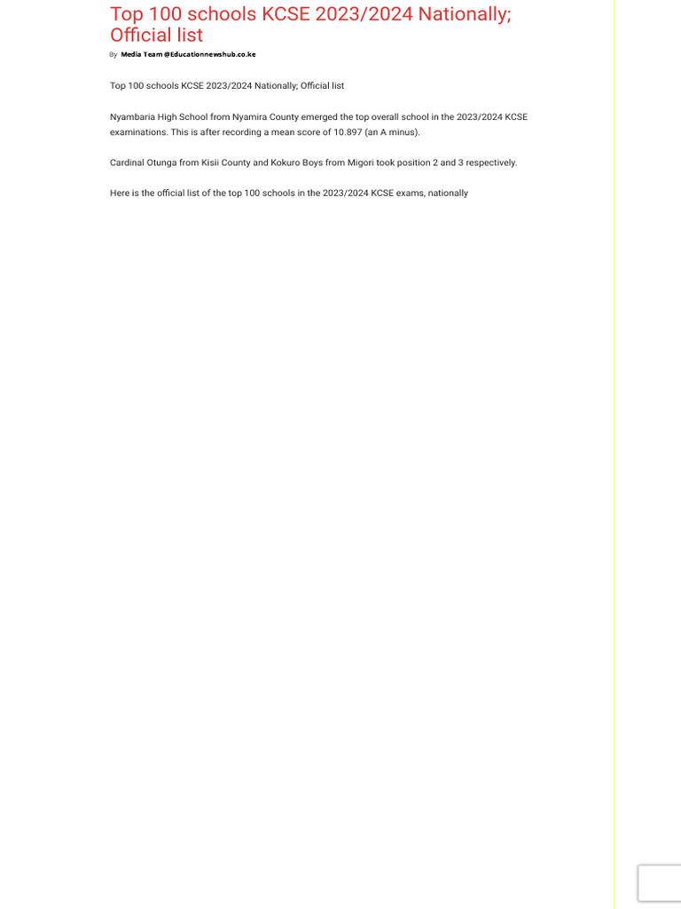 Top100schoolsKCSE2023 2024nationally Officiallist-EducationNews ...