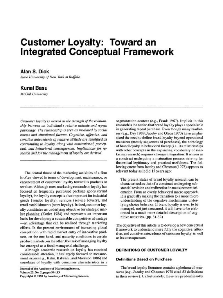 Customer Loyalty Toward An Integrated Conceptual Framework | PDF ...