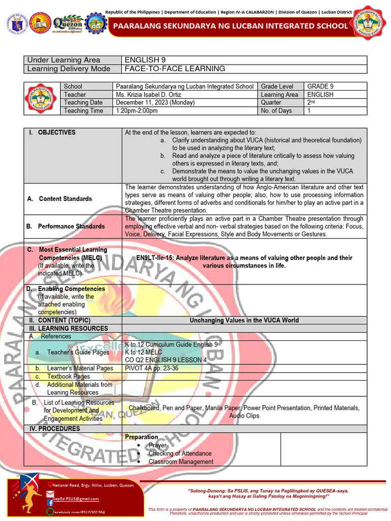 ORTIZ-FINAL-LE-EN9LT-IIe-15 - Analyze Literature As A Means of Valuing ...