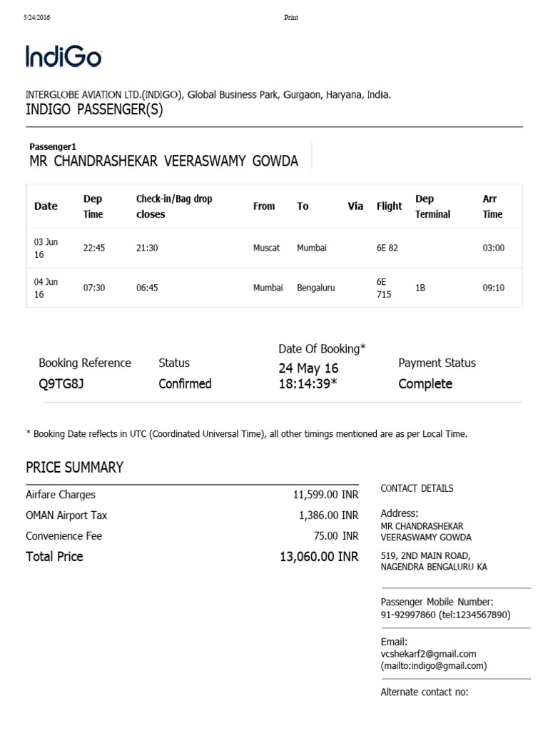 Air Indigo Ticket | Download Free PDF | Transport | Aviation