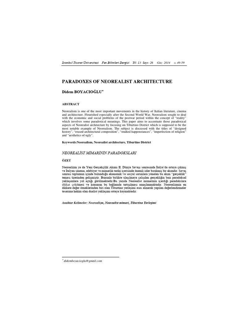 Boyacioglu Paradoxes of Neorealist Architecture | PDF
