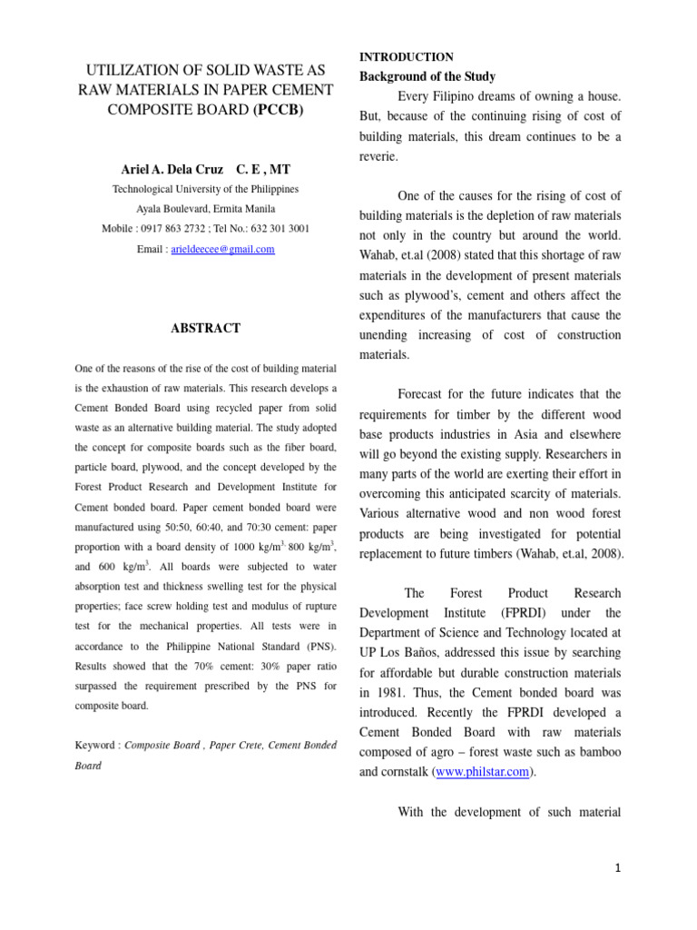 Utilization of Solid Waste As Raw Materials in Paper Cement Composite ...