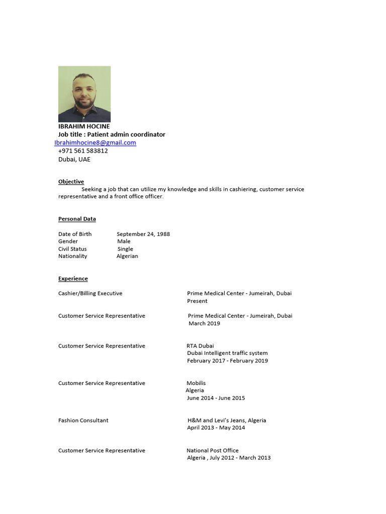 Hocine Ibrahim Admin Coordinator | PDF | Dubai | Cash