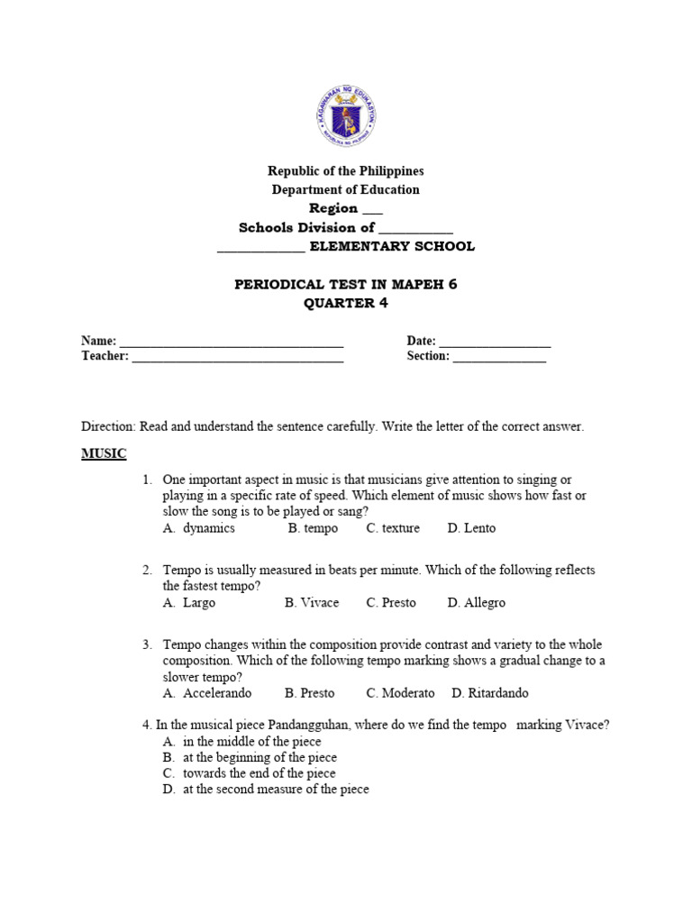 MAPEH 6 | PDF | 3 D Computer Graphics | Tempo