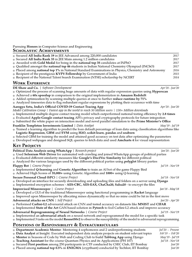 Devansh Garg One Page Resume | PDF | Computing | Computer Science