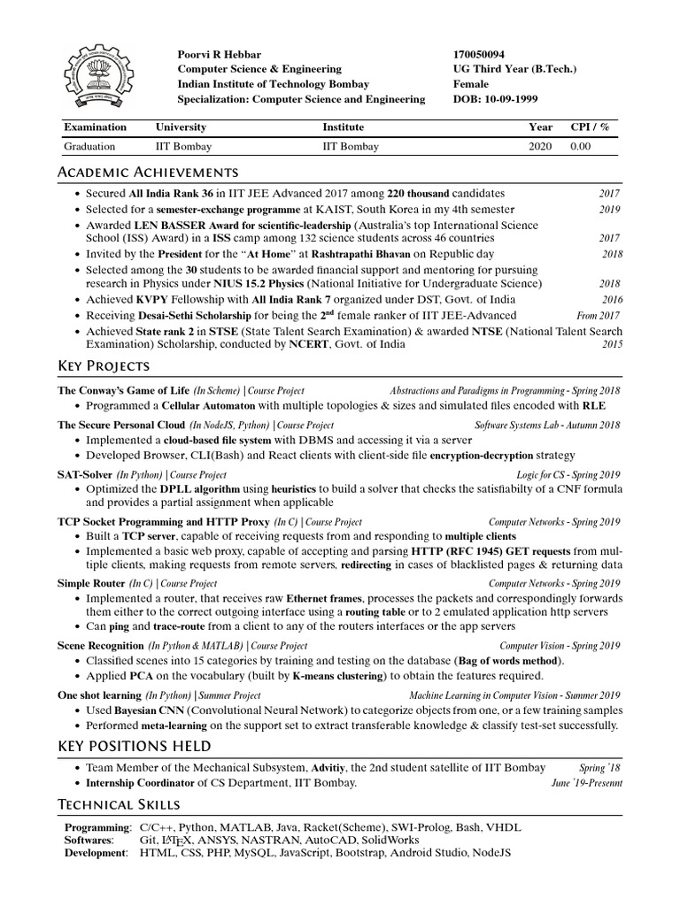 Poorvi 2nd Year Resume | PDF | Proxy Server | Router (Computing)