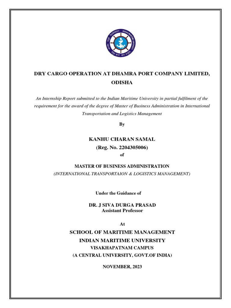 2204305006 Kanhu Charan Samal Internship Report Mba Itlm 2022 24 Batch Pdf Port Economies 