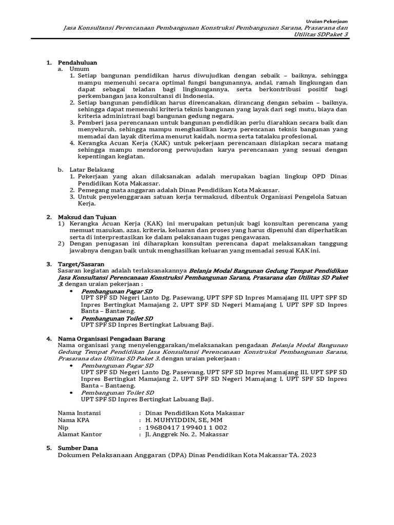 Jasa Konsultansi Perencanaan Pembangunan Sarpras SD Paket 3 | PDF ...