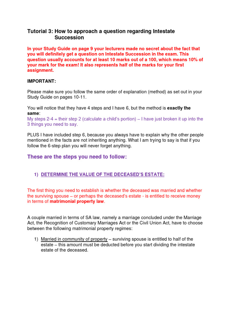 Tutorial 3 Intestate Succession Calculations Explained | PDF ...