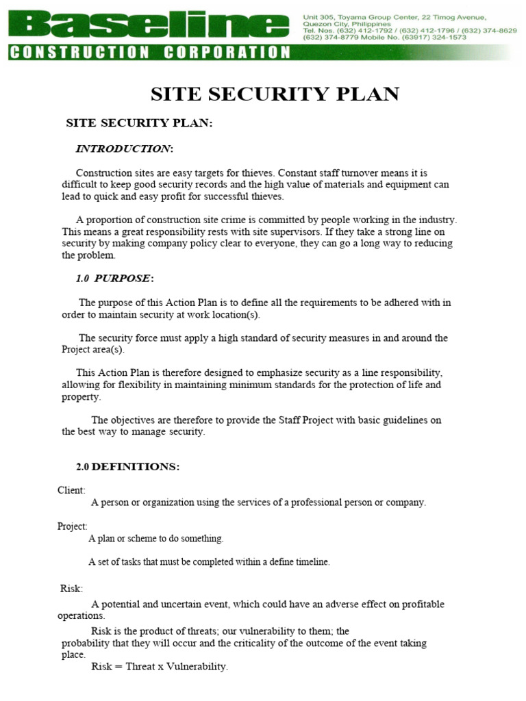 Site Security Plan | PDF | Security Guard | Risk