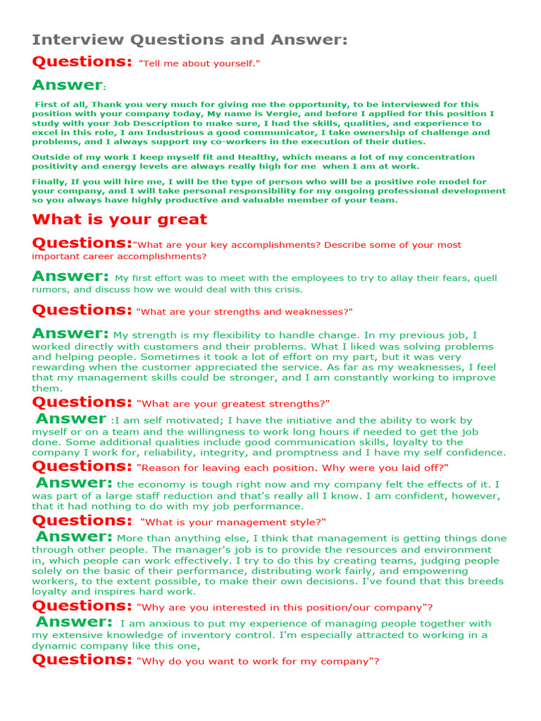 Interview Questions and Answer | PDF | Cognition | Cognitive Science