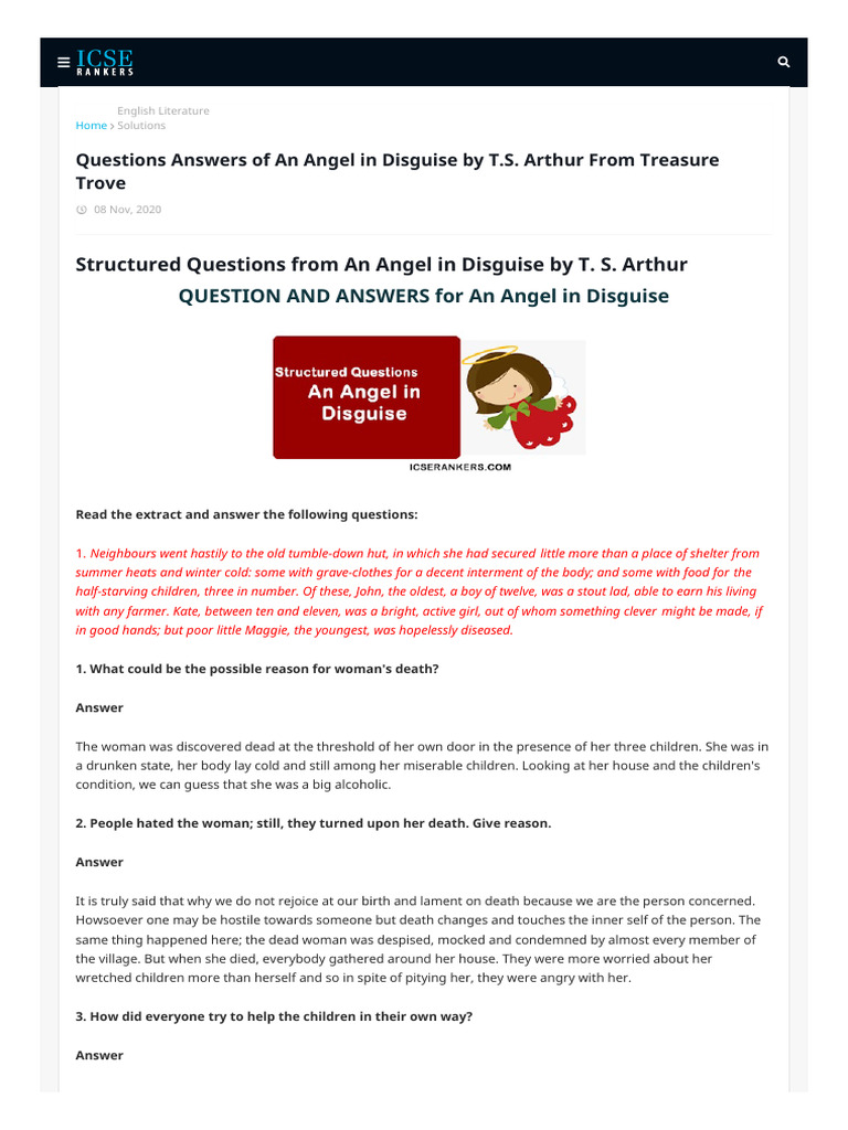 QUESTION AND ANSWERS For An Angel in Disguise | PDF