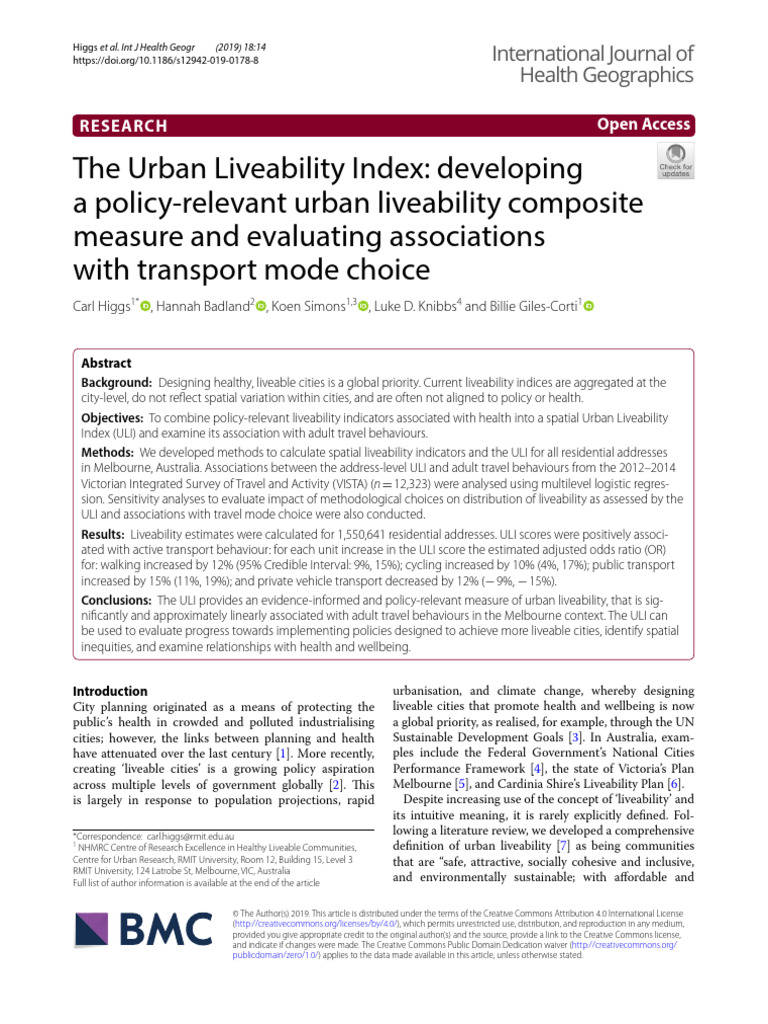 The Urban Liveability Index: Developing A Policy-Relevant Urban ...