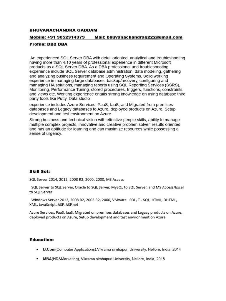 Bhuvanachandra | PDF | Microsoft Sql Server | Microsoft Azure