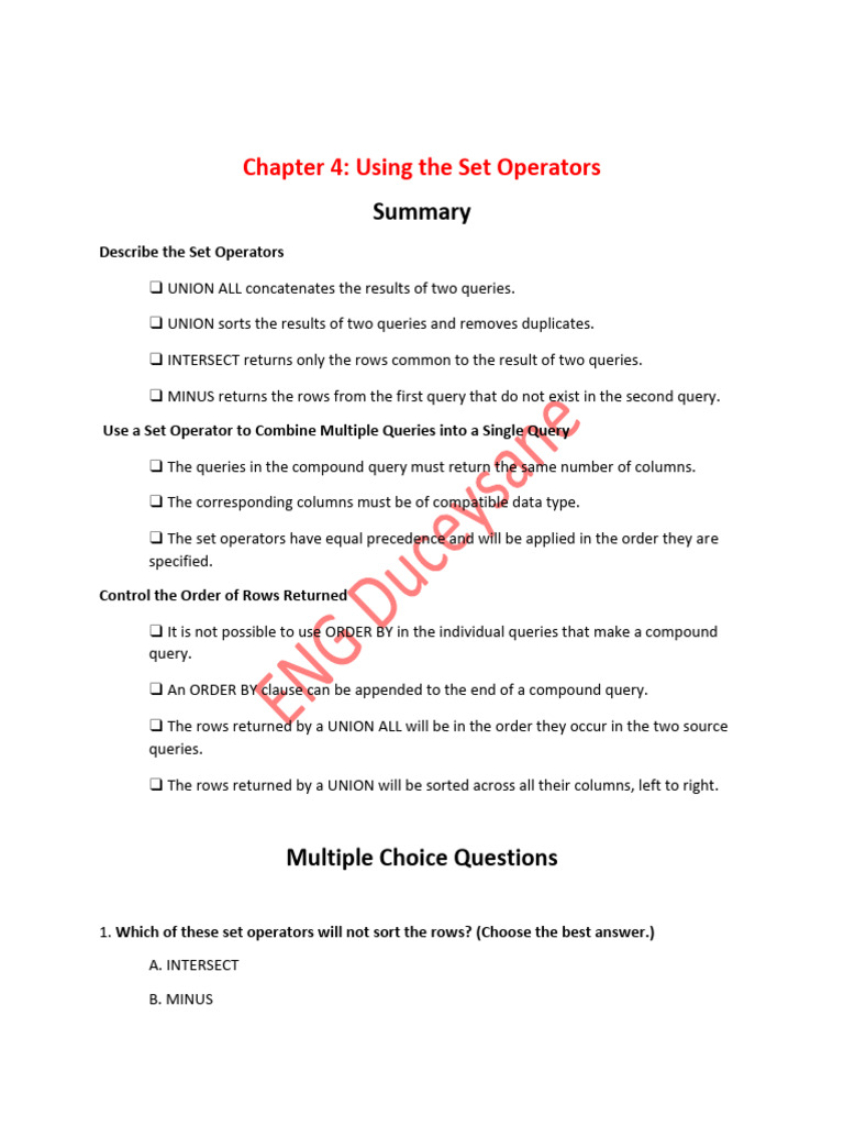 Oracle Sumarry Chapters 4,6,7 and 8 | PDF | Computer Data | Software ...