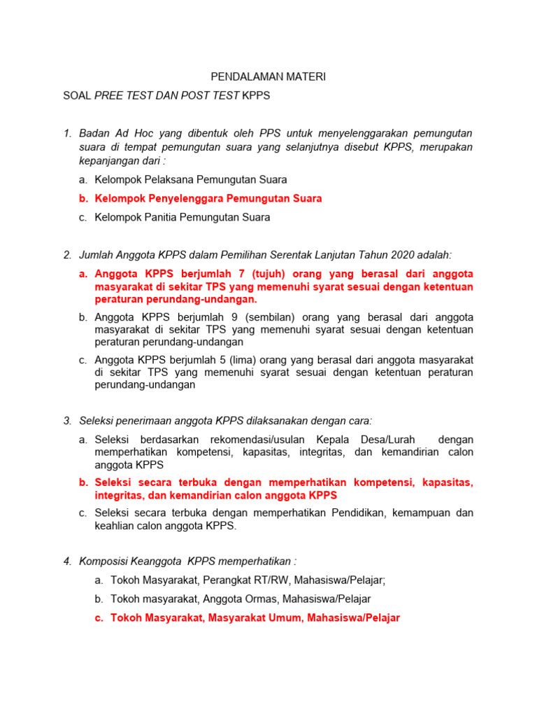 Soal Pree Test Anggota KPPS 2024 | PDF | Ilmu Sosial | Hukum