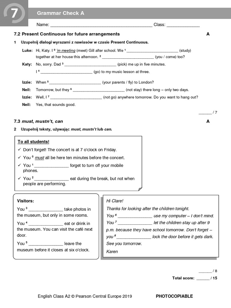 A2 Grammar Check: Present Continuous | PDF