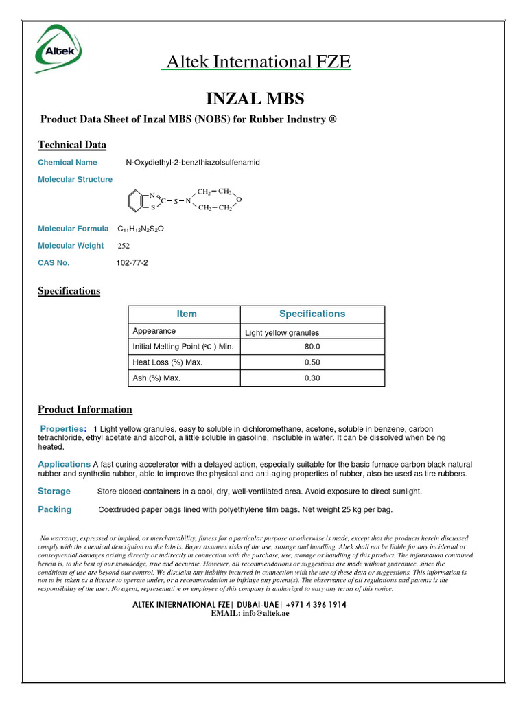 Inzal MBS | PDF | Solubility | Natural Rubber