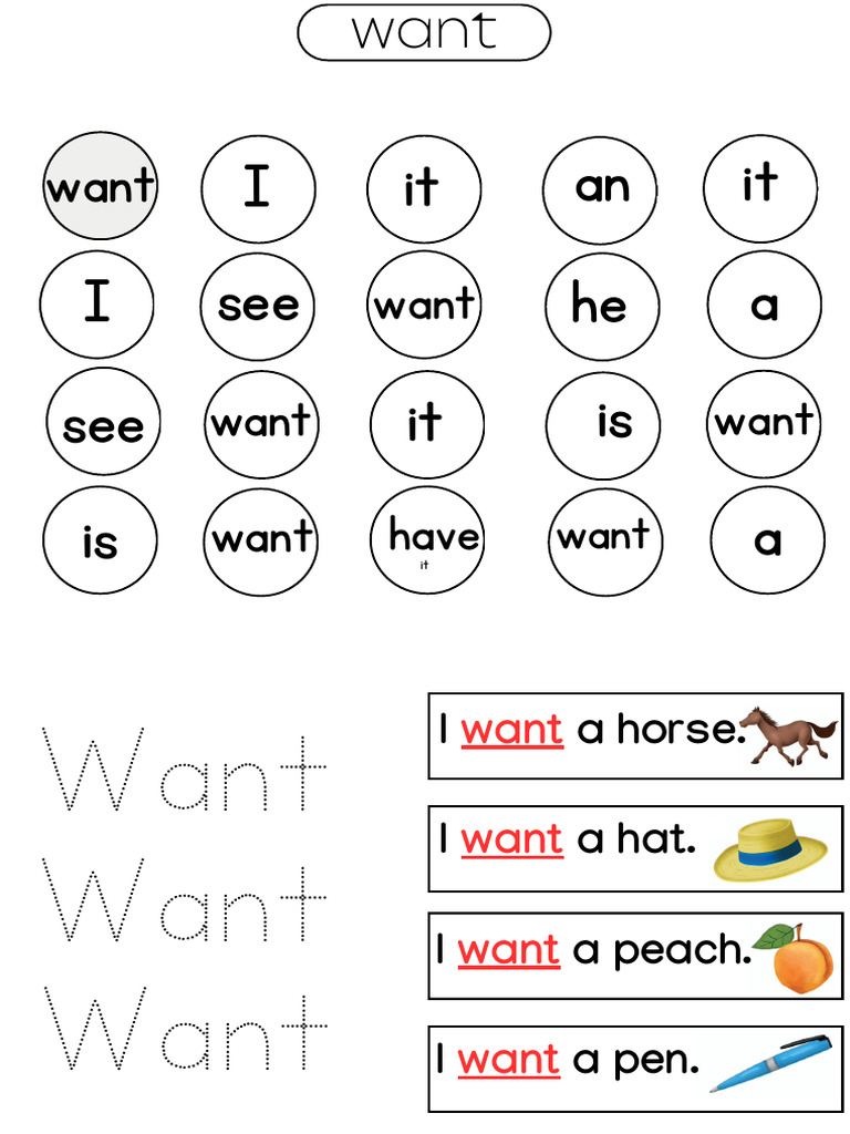 Worksheet sight word want | PDF