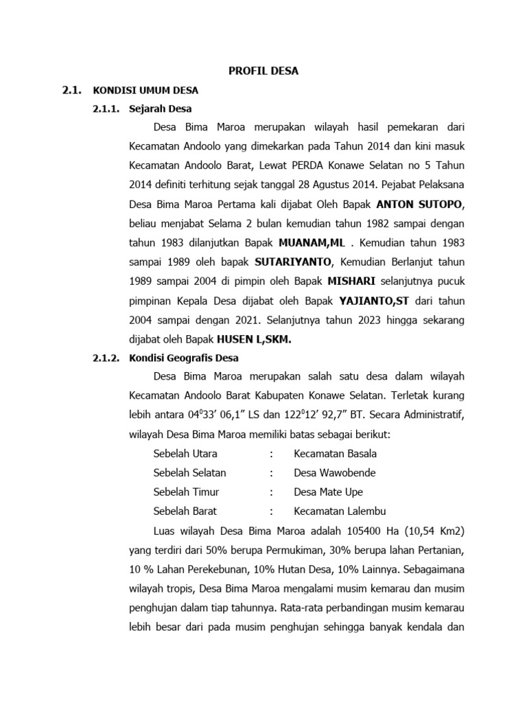 Profil Desa Bima Maroa | PDF