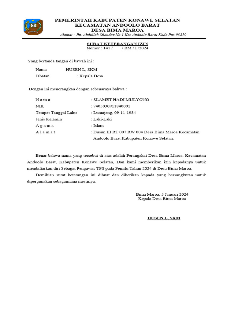 Surat Izin Dari Kades | PDF