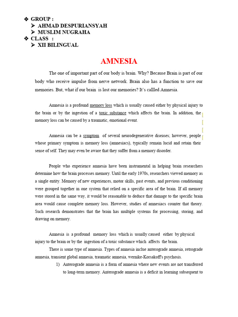 Amnesia Explanation | PDF | Amnesia | Memory