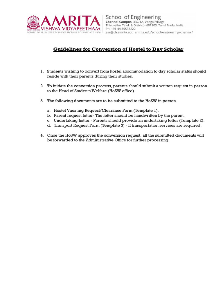 Hostel to Day Scholar Conversion Guide | PDF | Justice | Crime & Violence