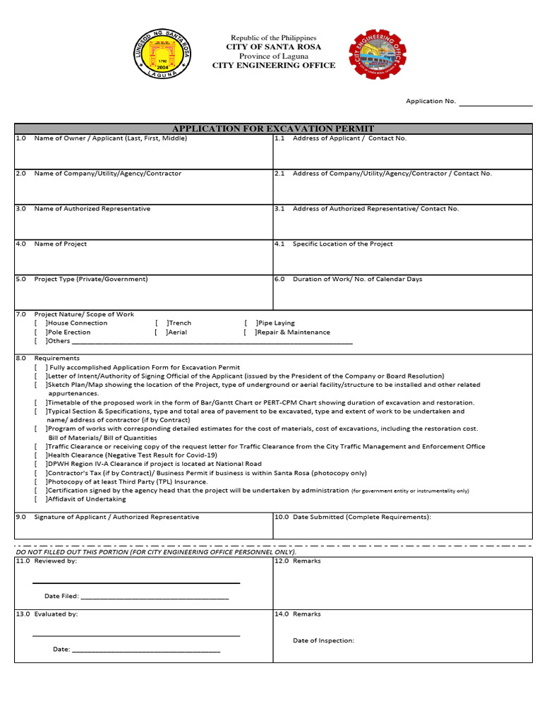 Application For Excavation Permit | PDF