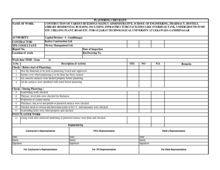 Plastering Check List | PDF | Plaster | Materials