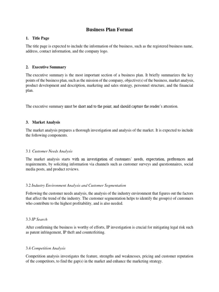 Business Plan Format | PDF | Profit (Economics) | Marketing