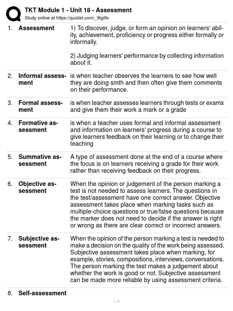 Module 1, Unit 18 Glossary | PDF | Educational Assessment | Learning