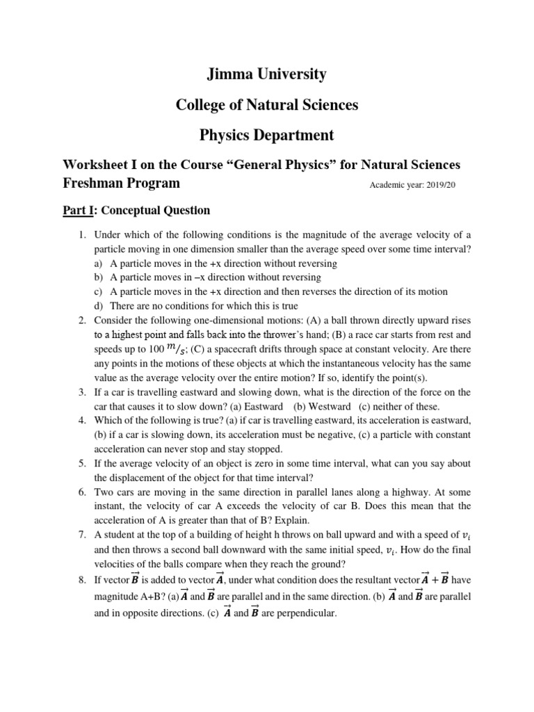 Worksheet I Phys 1011 | PDF | Force | Velocity