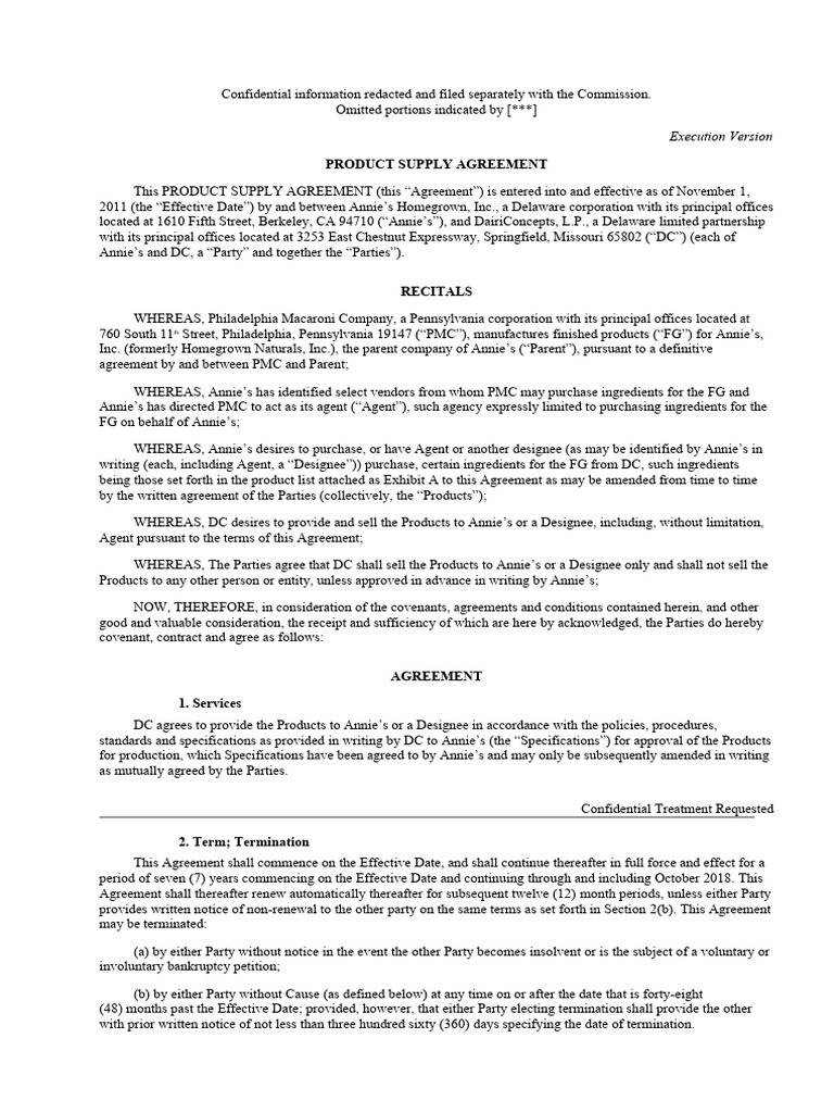 Template - Product Supply Agreement (Reference) | PDF | Indemnity ...