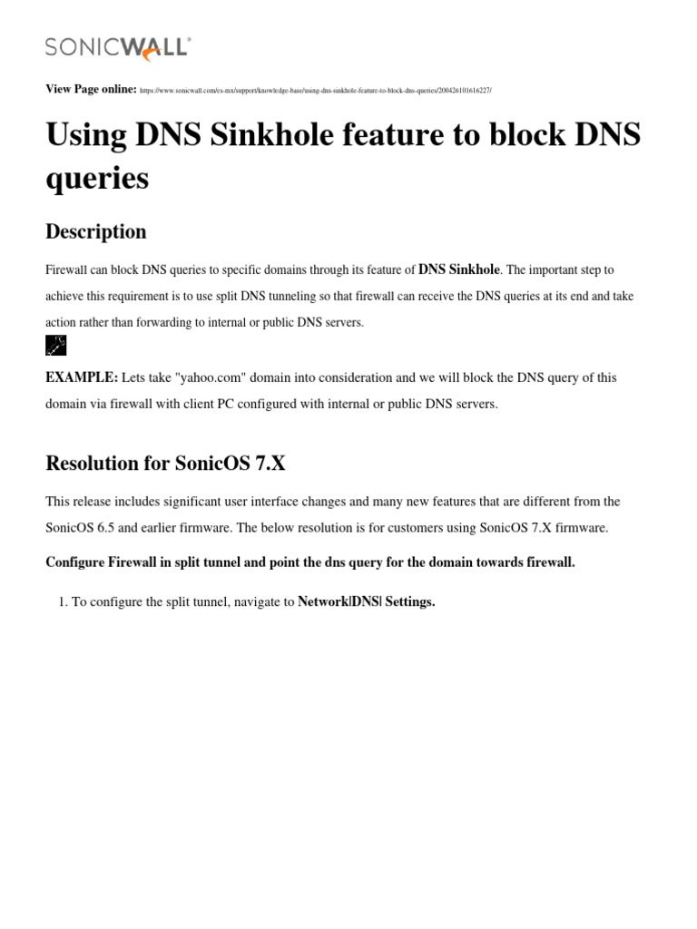 Block DNS with SonicWall DNS Sinkhole | PDF | Domain Name System | Ip ...