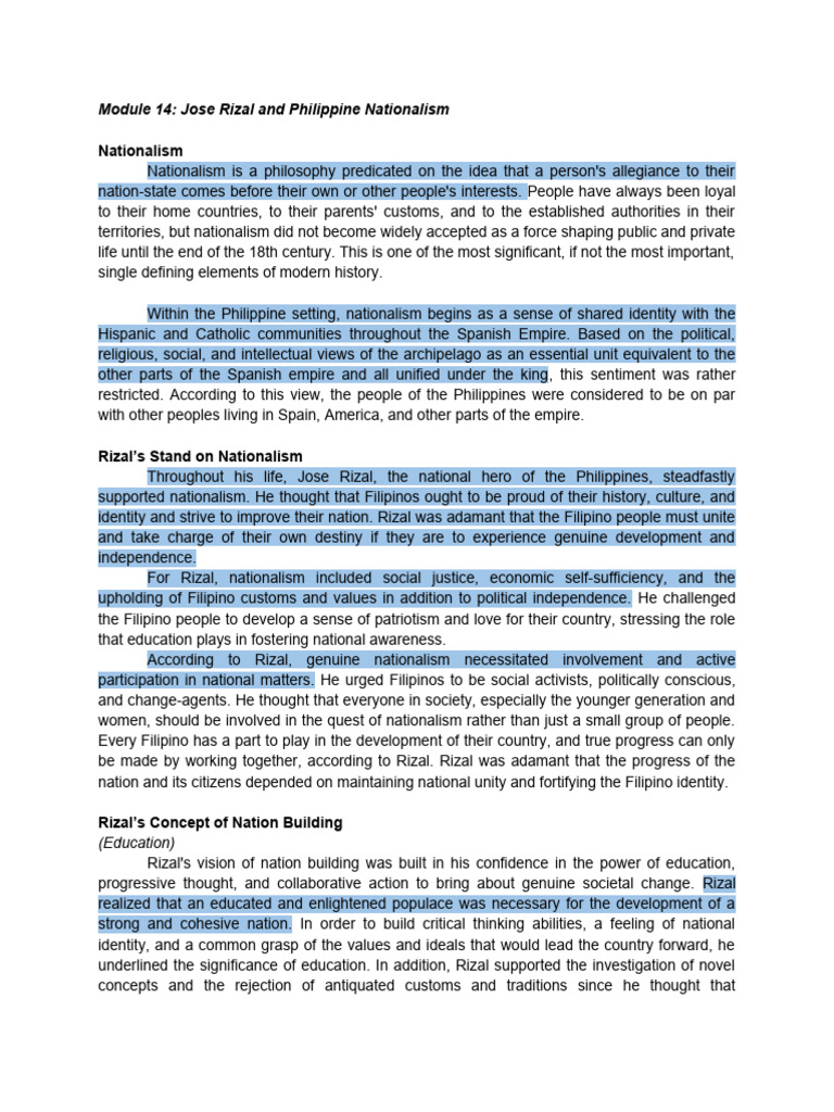 Module 14 Jose Rizal and Philippine Nationalism | PDF | Philippines | Nationalism