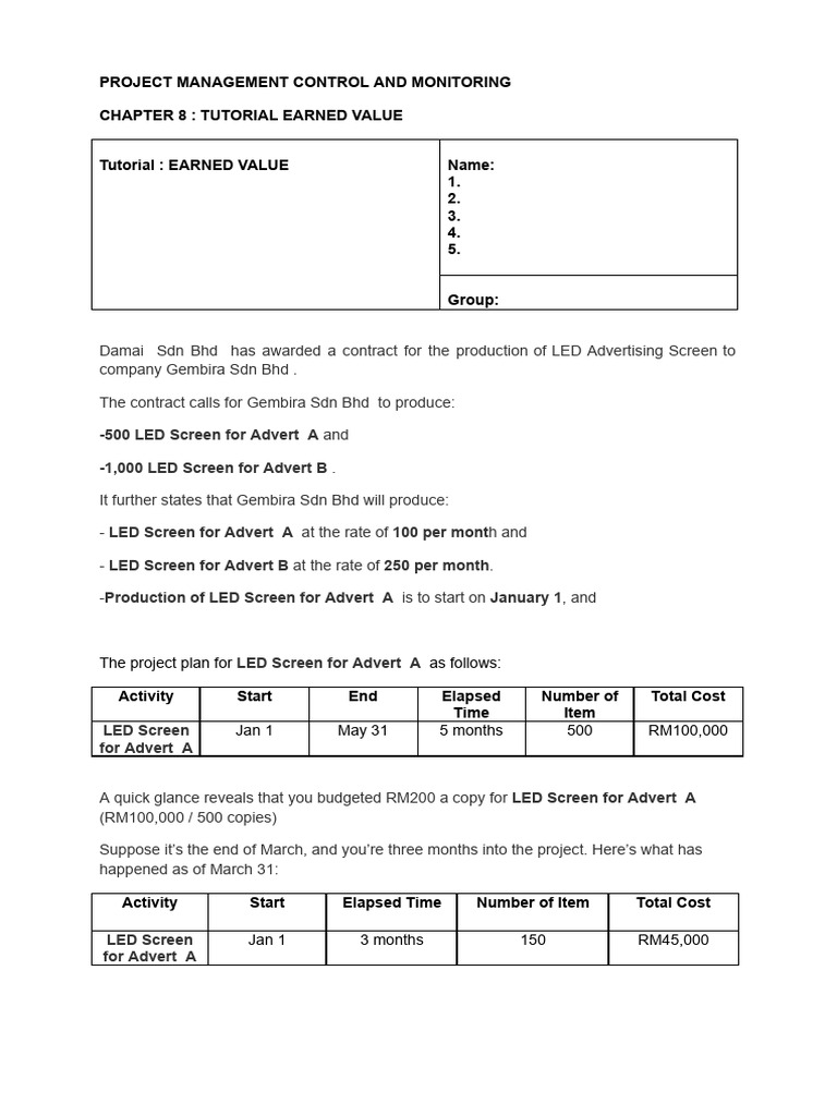 Tutorial Earned Value Question | Download Free PDF | Business