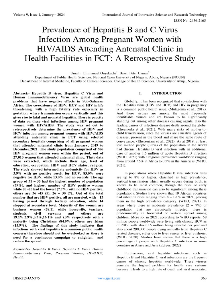 Prevalence of Hepatitis B and C Virus Infection Among Pregnant Women With HIV/AIDS Attending ...